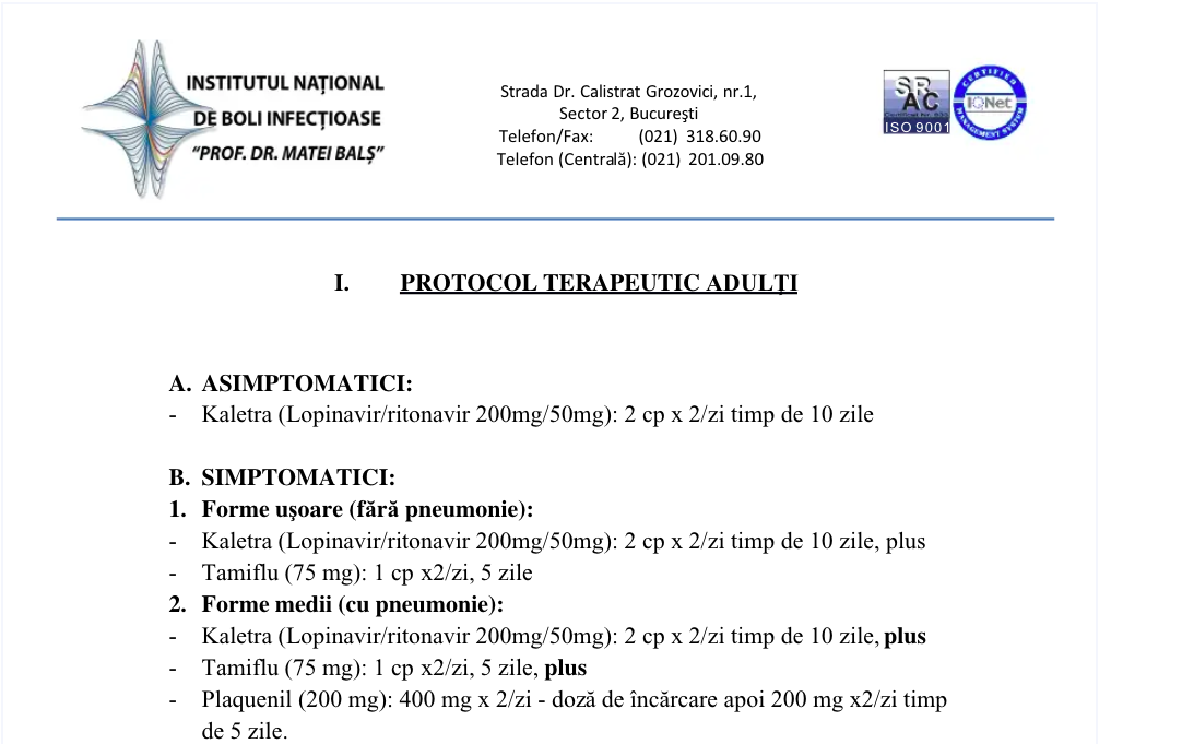 Schema de tratament a bolnavilor de Covid-19. Documentul oficial al ...