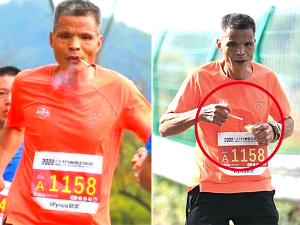 Un chinez a alergat 3 ore la maraton, cu țigara în gură. Nu cu mult ...